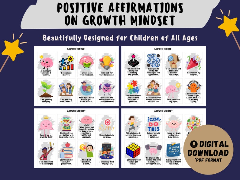 32 Growth Mindset Positive Affirmation Cards for Children Kids ...