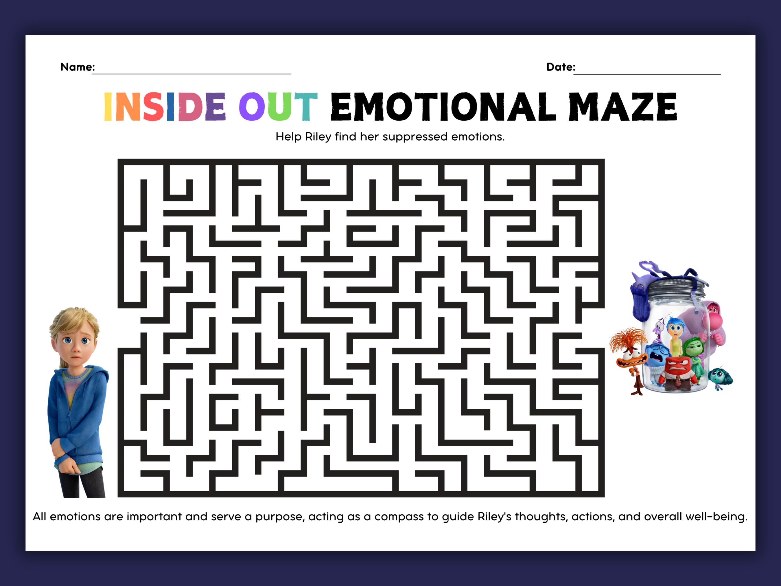 Inside Out 2 Activity Worksheet Inside Out Emotional Maze Suppressed ...