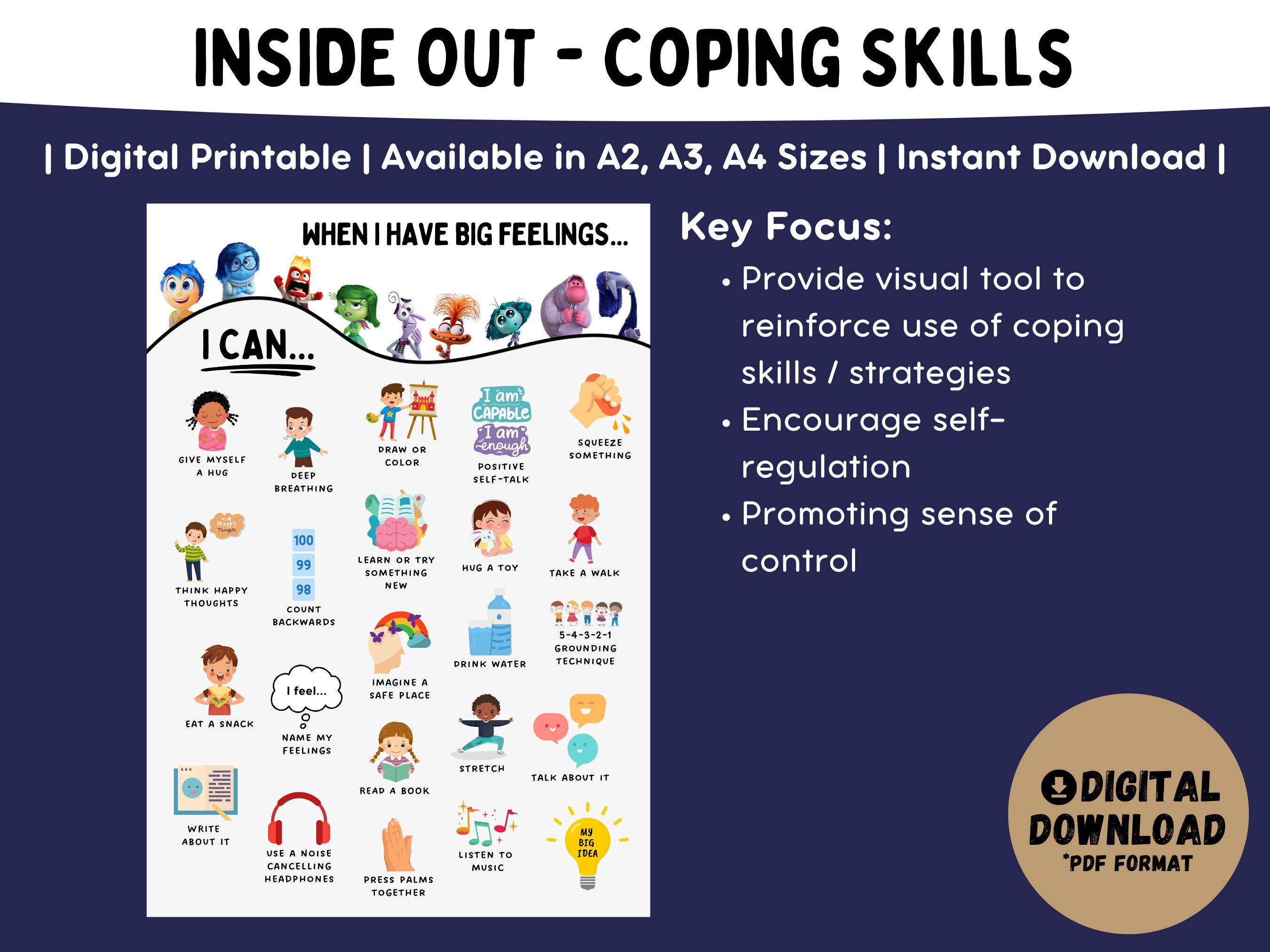 Inside Out 2 Feelings Coping Skills Poster | Coping Tools Coping Strategies | Inside Out 2 Movie ...