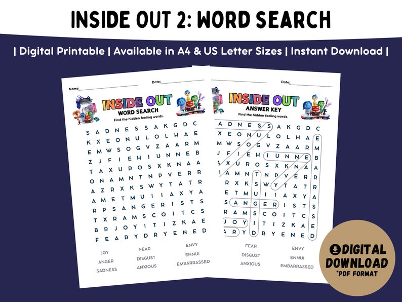 Inside Out 2 Activity Worksheet | Feelings Word Search | Inside Out 2 ...