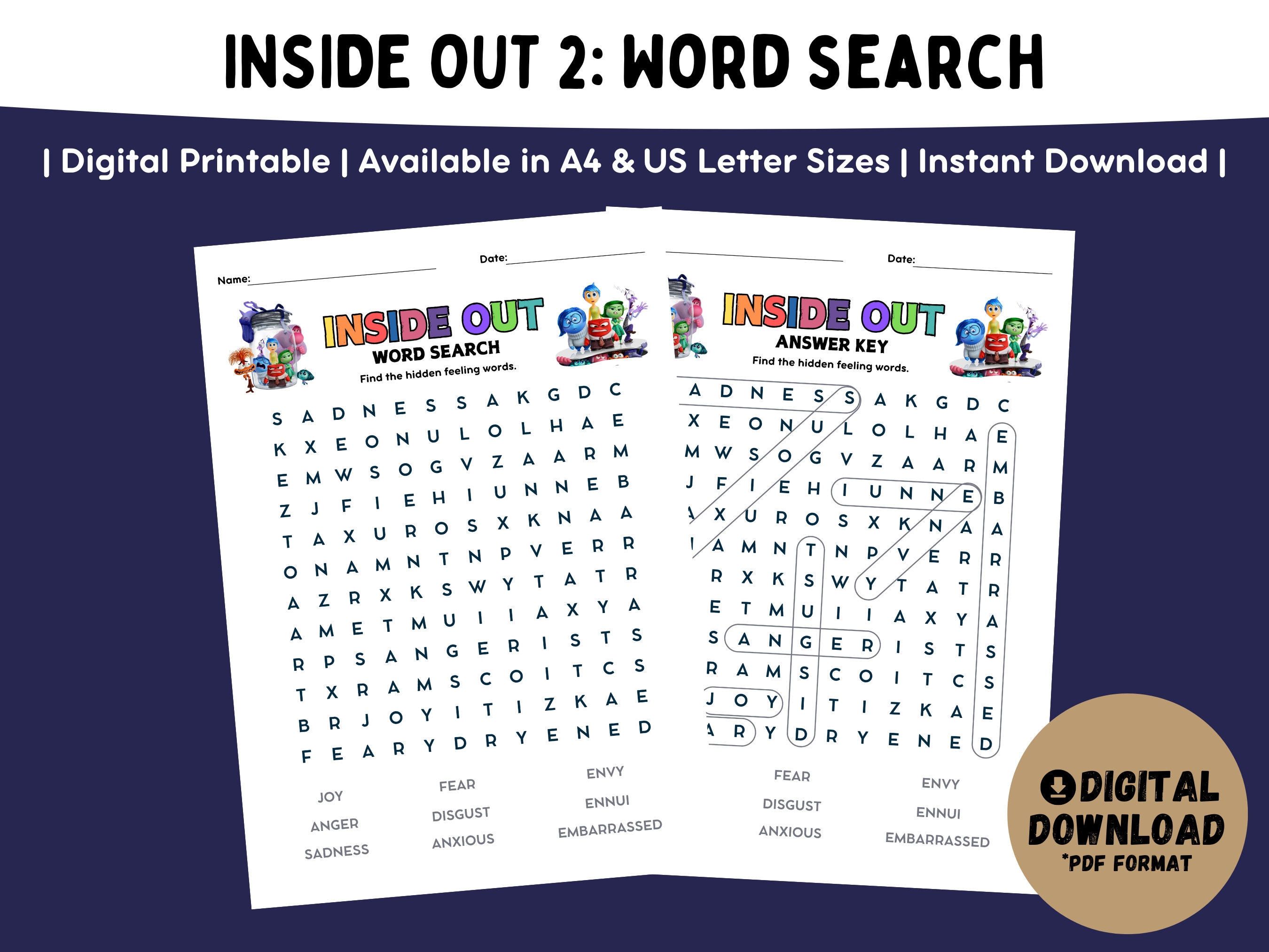 Inside Out 2 Word Search Feelings Activity (digital Printable) - Etsy
