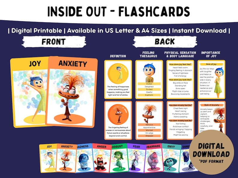 Inside Out 2 Feeling Flashcards: Classroom Lessons Emotional Awareness ...