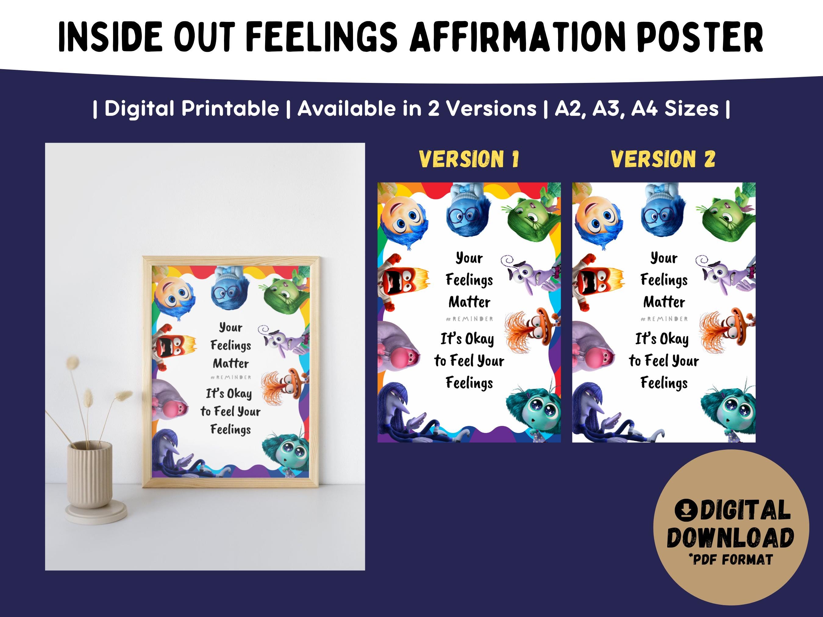 Inside Out 2 Wall Art Poster: Feelings Affirmation, Classroom Decor ...
