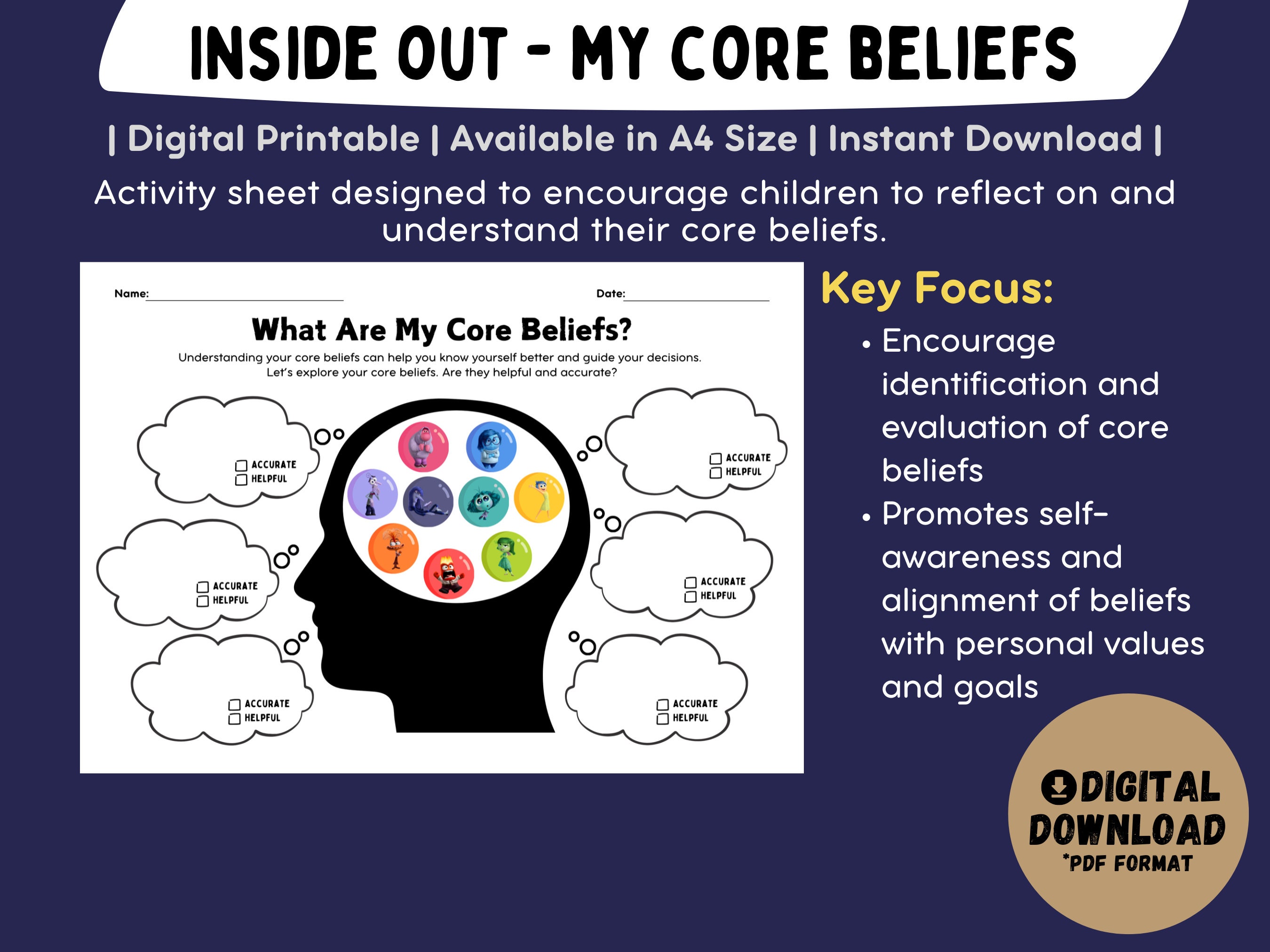 Inside Out 2 Core Beliefs Worksheet: Social Emotional Learning for ...