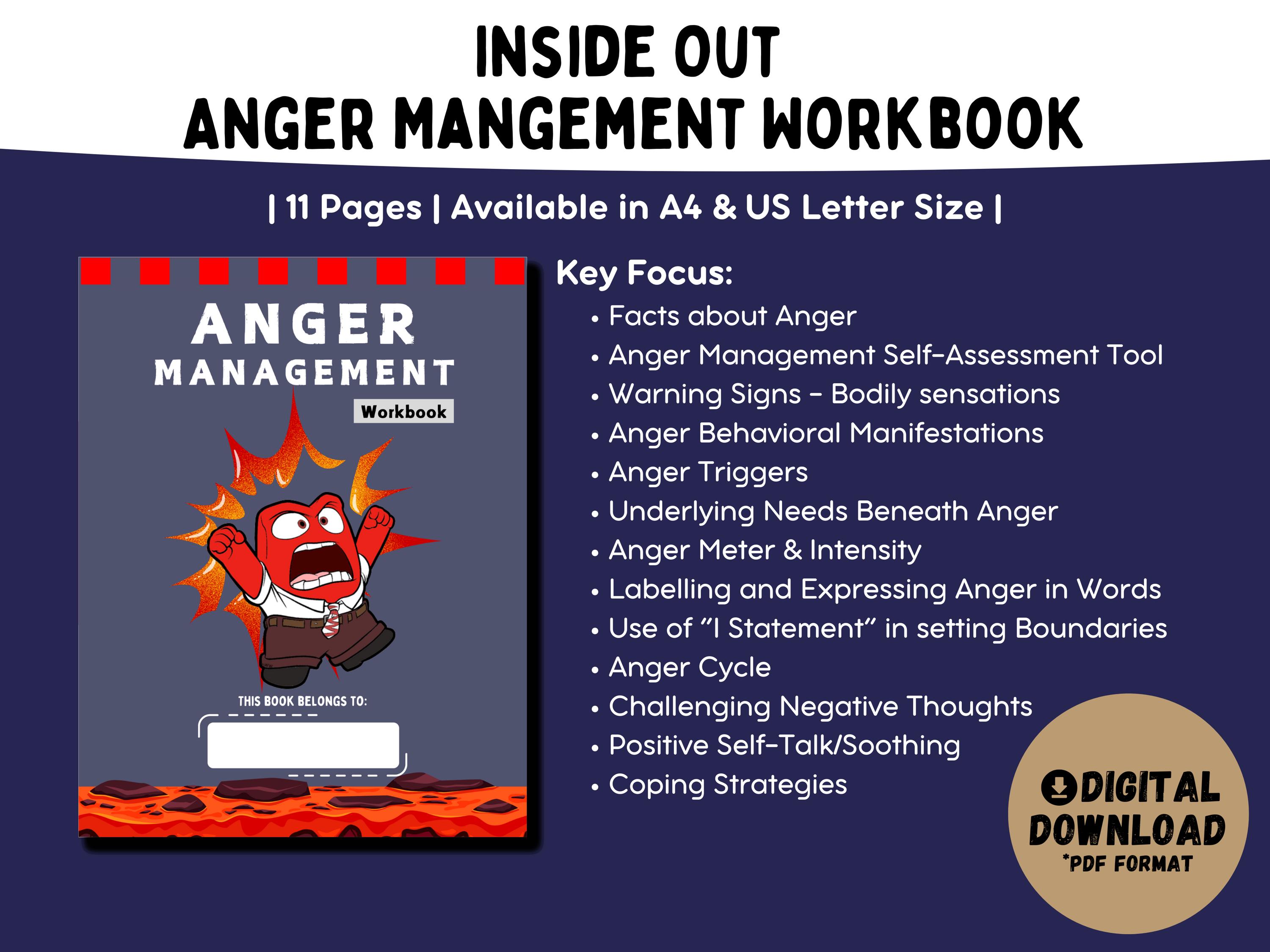Inside Out Anger Management Workbook: Coping Skills Toolkit Therapy Kit ...