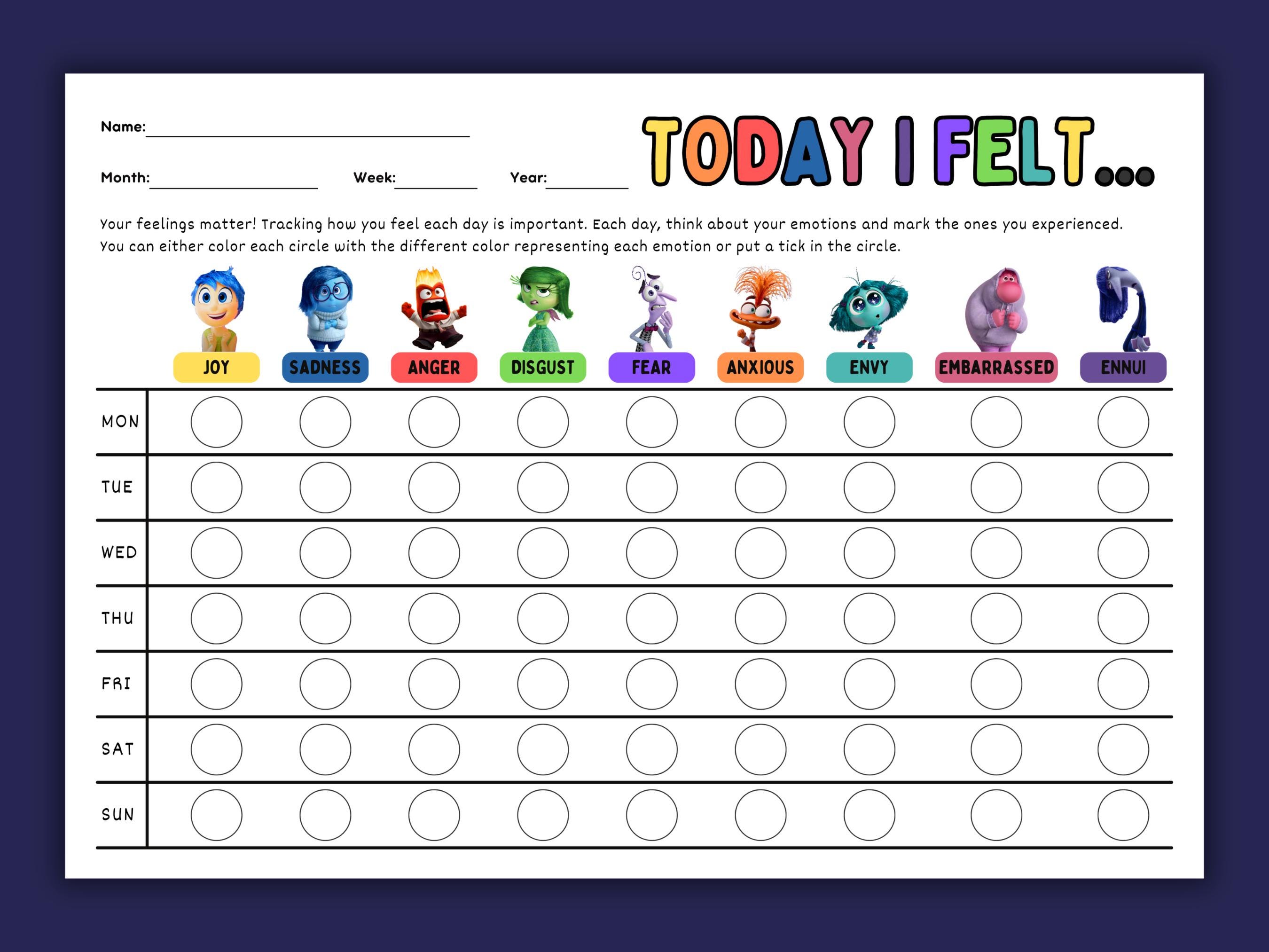 Inside Out 2 Feelings Tracker | Mood Emotions Tracker | Inside Out 2 ...