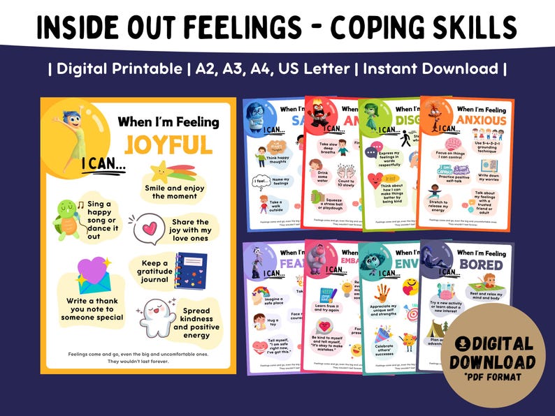 Inside Out 2 Feelings Posters: Emotional Regulation, Coping Skills ...