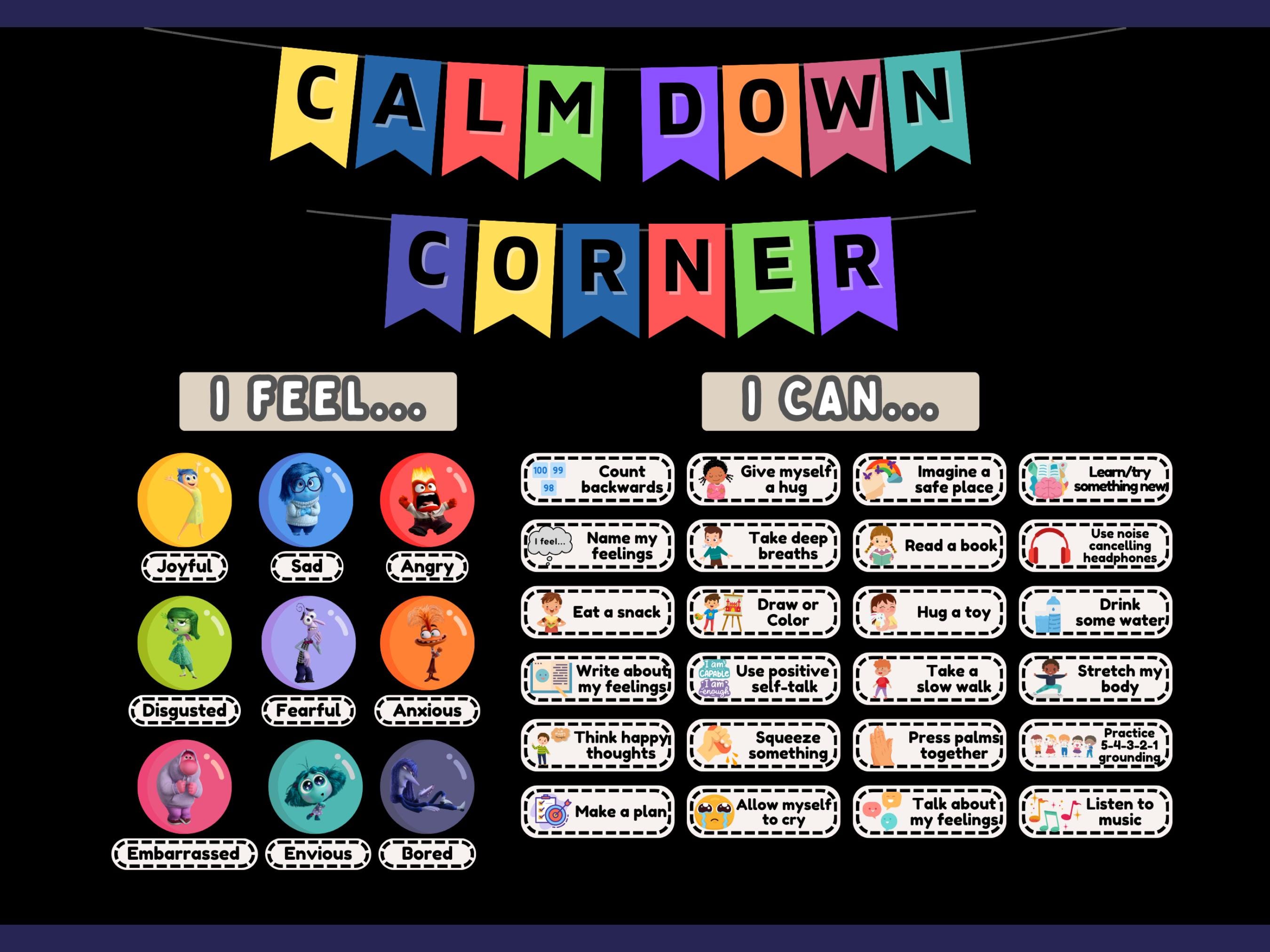 Inside Out Calm Down Corner Bulletin Board | Emotion Chart, Coping ...