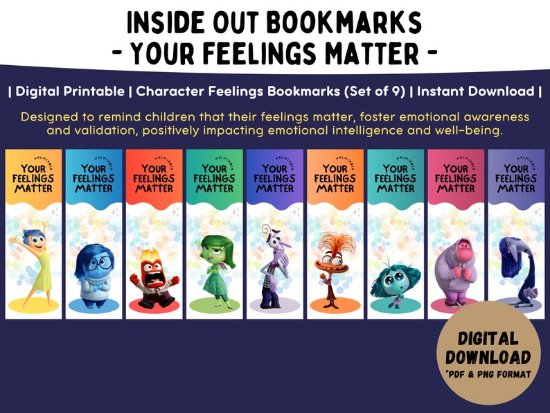 Inside Out 2 Bookmarks: Your Feelings Matter (digital Printable) - Etsy