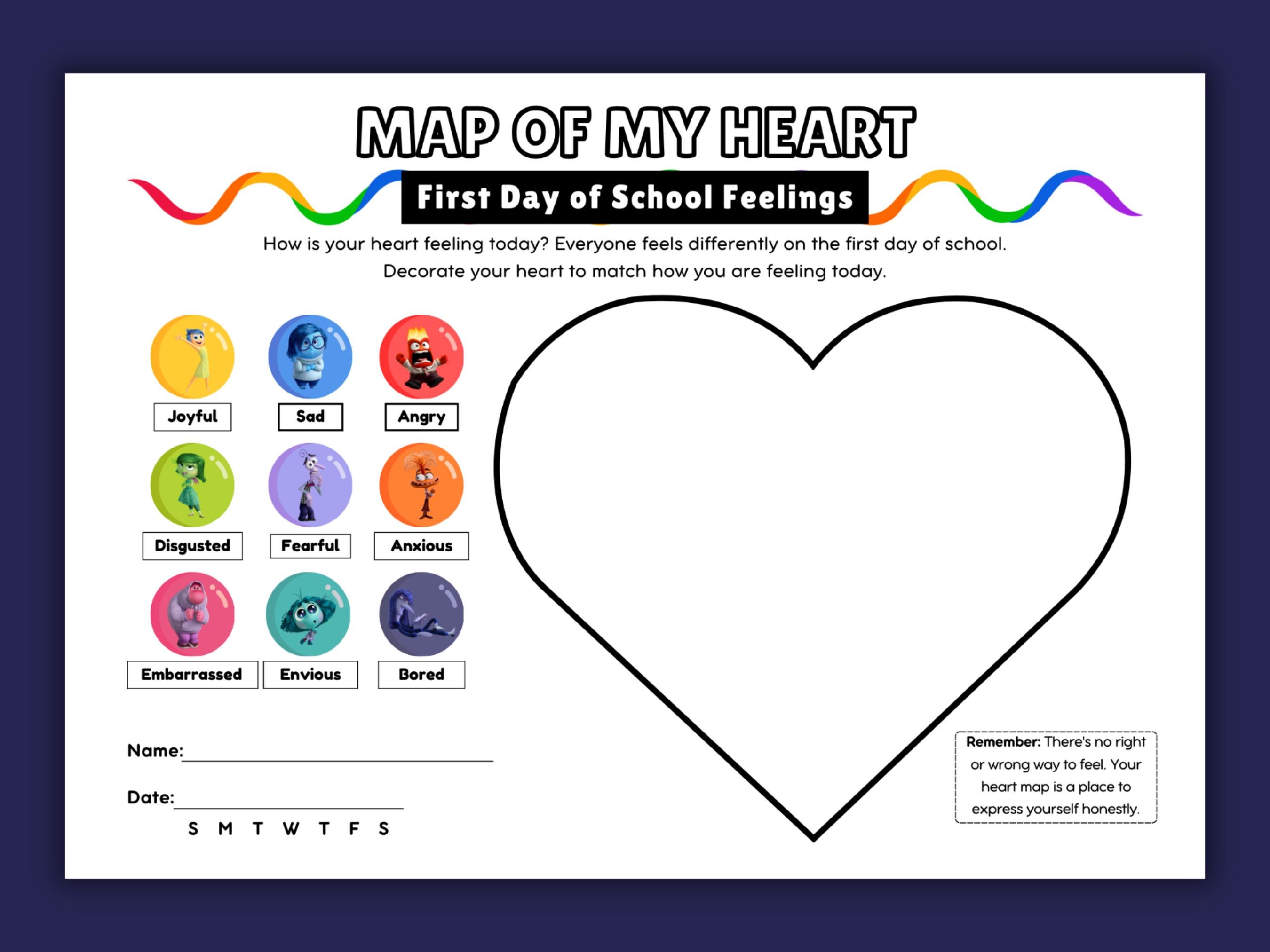 Inside Out 2 Classroom Back to School Activity | Map of My Heart - Etsy