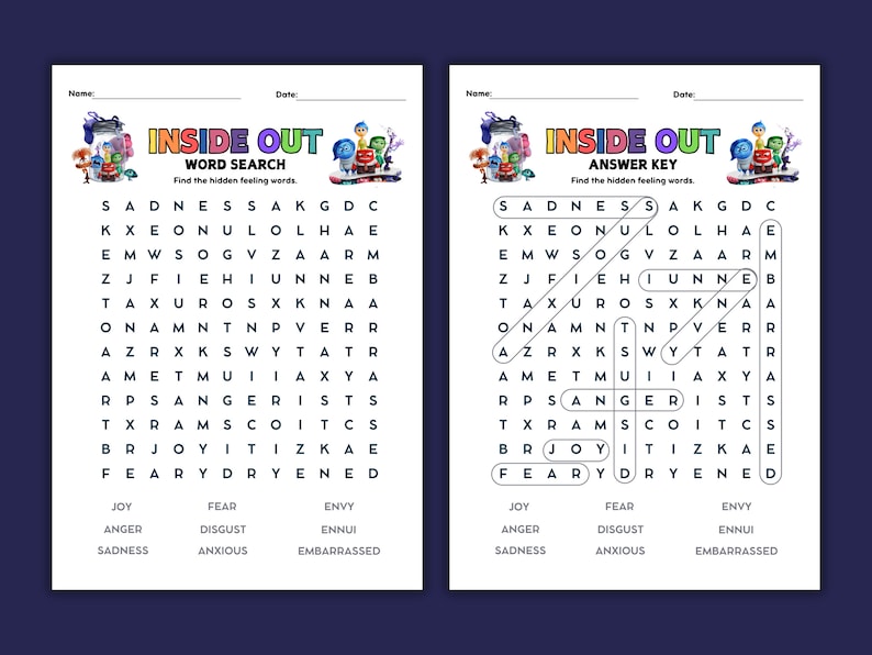 Inside Out 2 Word Search Feelings Activity (digital Printable) - Etsy