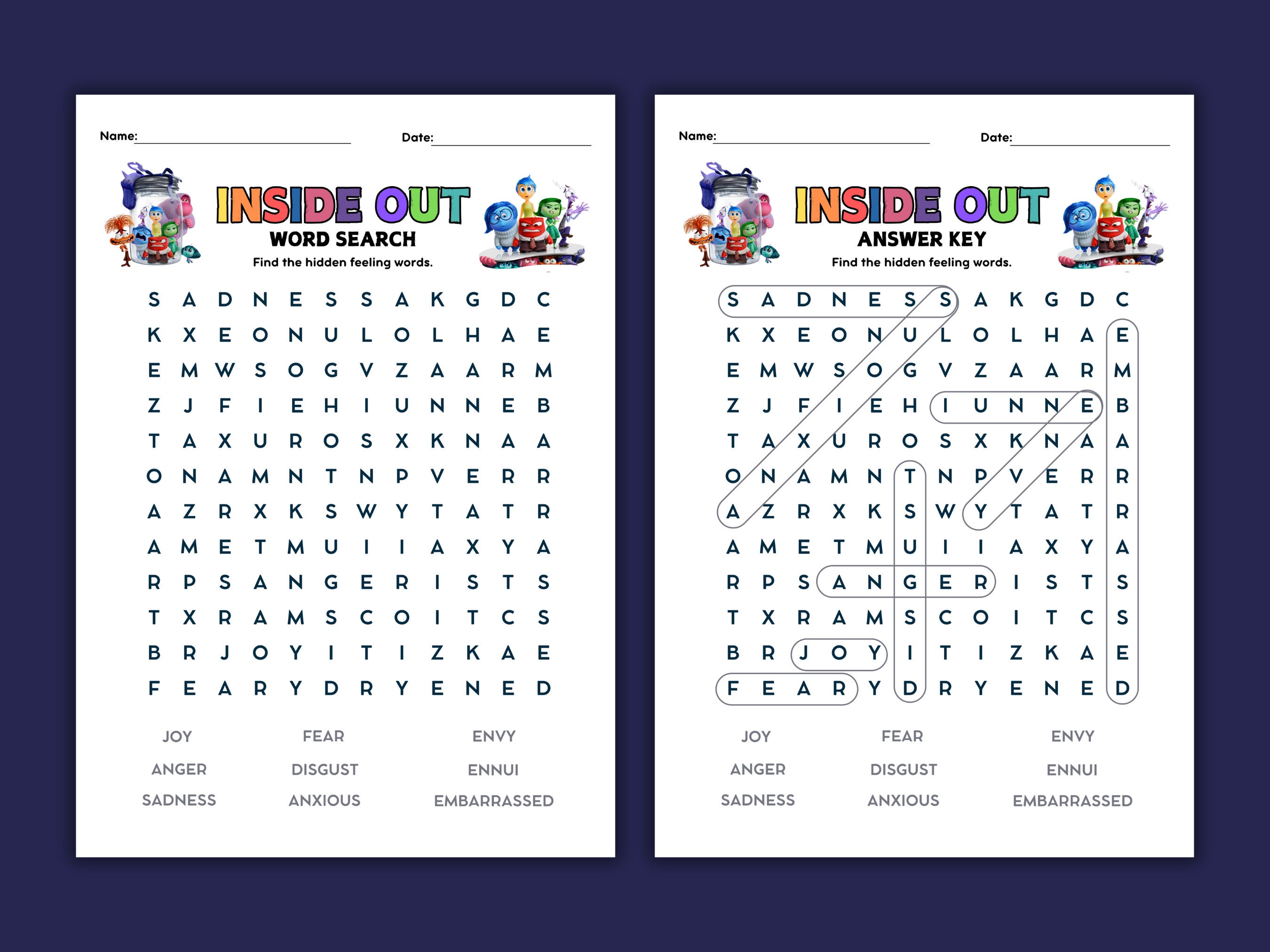 Inside Out 2 Word Search Feelings Activity (digital Printable) - Etsy