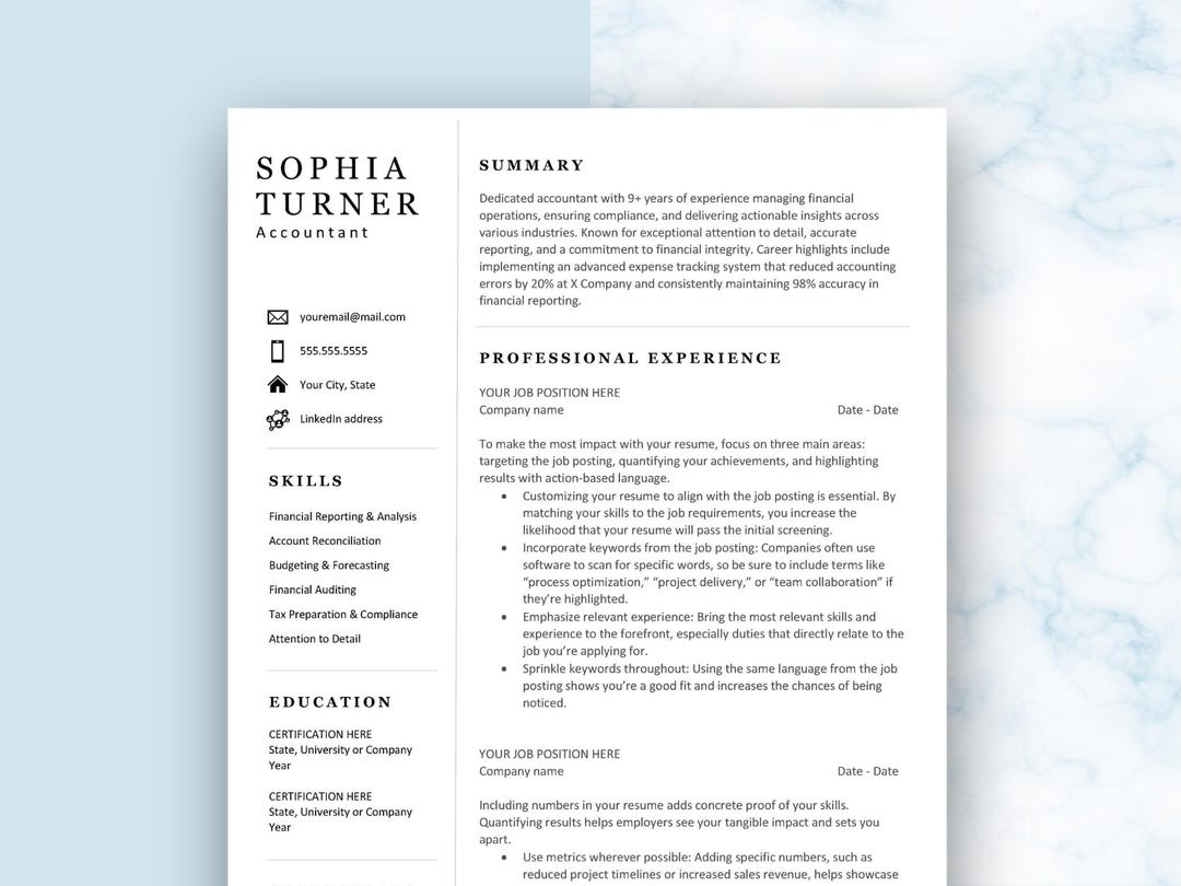 Polished Accountant Resume Template | Word, Google Docs, Apple Pages ...