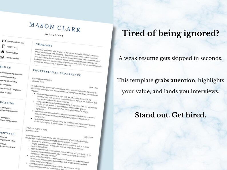 Accounting Resume Template | Clean & Professional CV | Word, Google ...