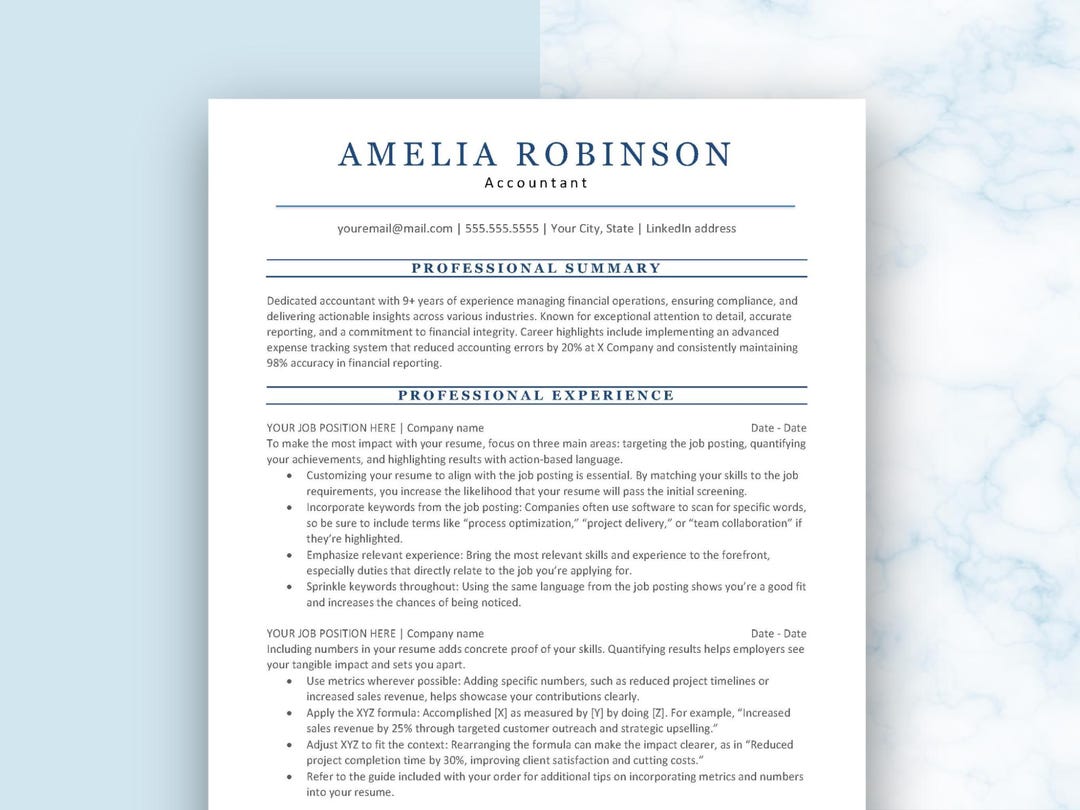 Ats-friendly Accountant Resume Template | Editable CV for Word, Pages ...
