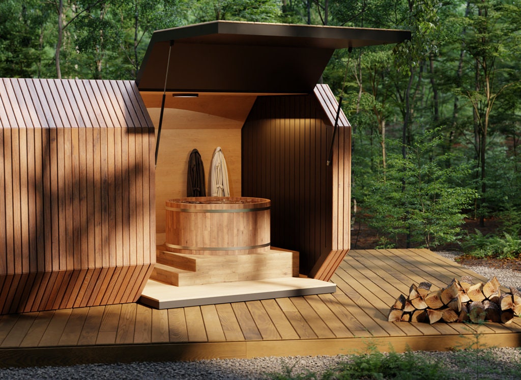 Modern Garden Sauna With Jacuzzi, Unique Design, Relaxation, Spa ...