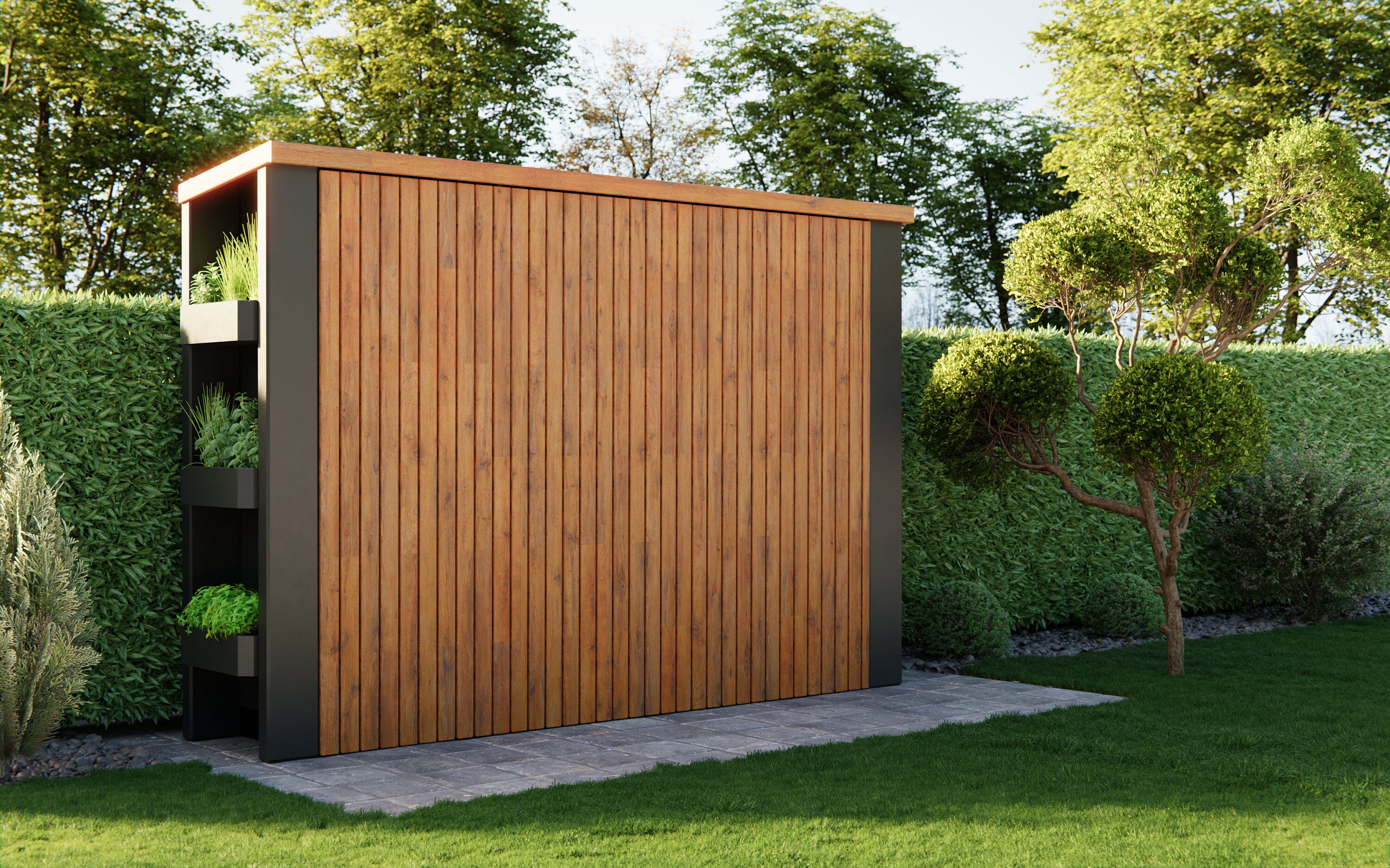 Modern Garden Kitchen sky Kitchen With Grill and Pizza Oven, Herbs ...