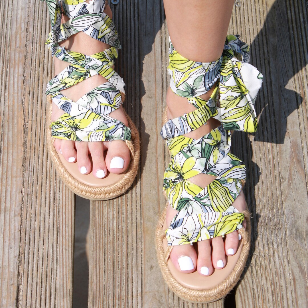 Handmade Tropical Sandals interchangeable Ribbons, Vegan Sandals, Flat ...