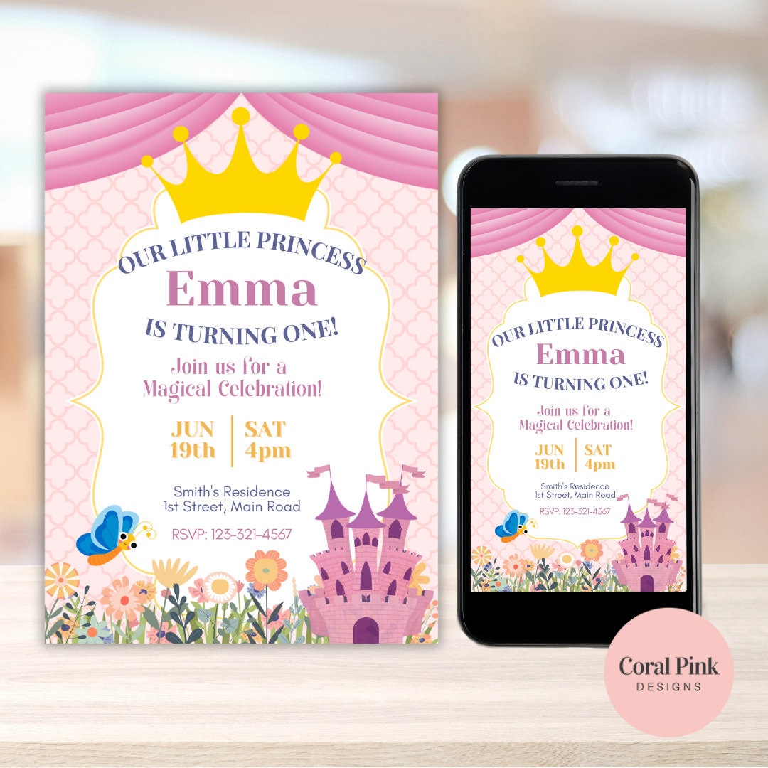 Editable Princess Birthday Invitation Royal Invitation - Etsy