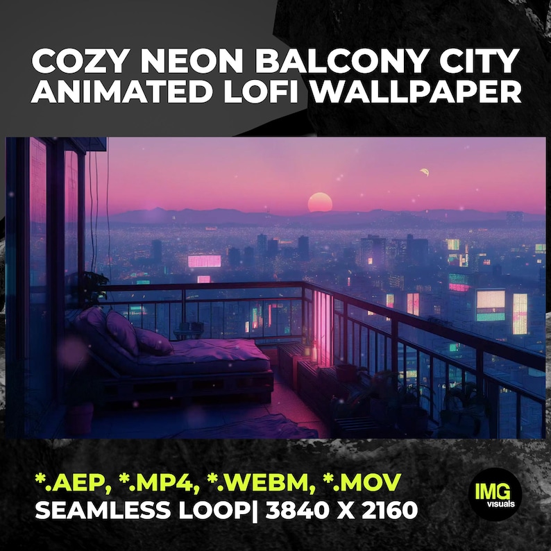 Cozy Neon Balcony City at Sunset | Animated Lofi Desktop Wallpaper ...