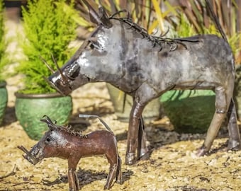 Handcrafted Recycled Metal Warthog Garden Sculpture Reclaimed Materials ...