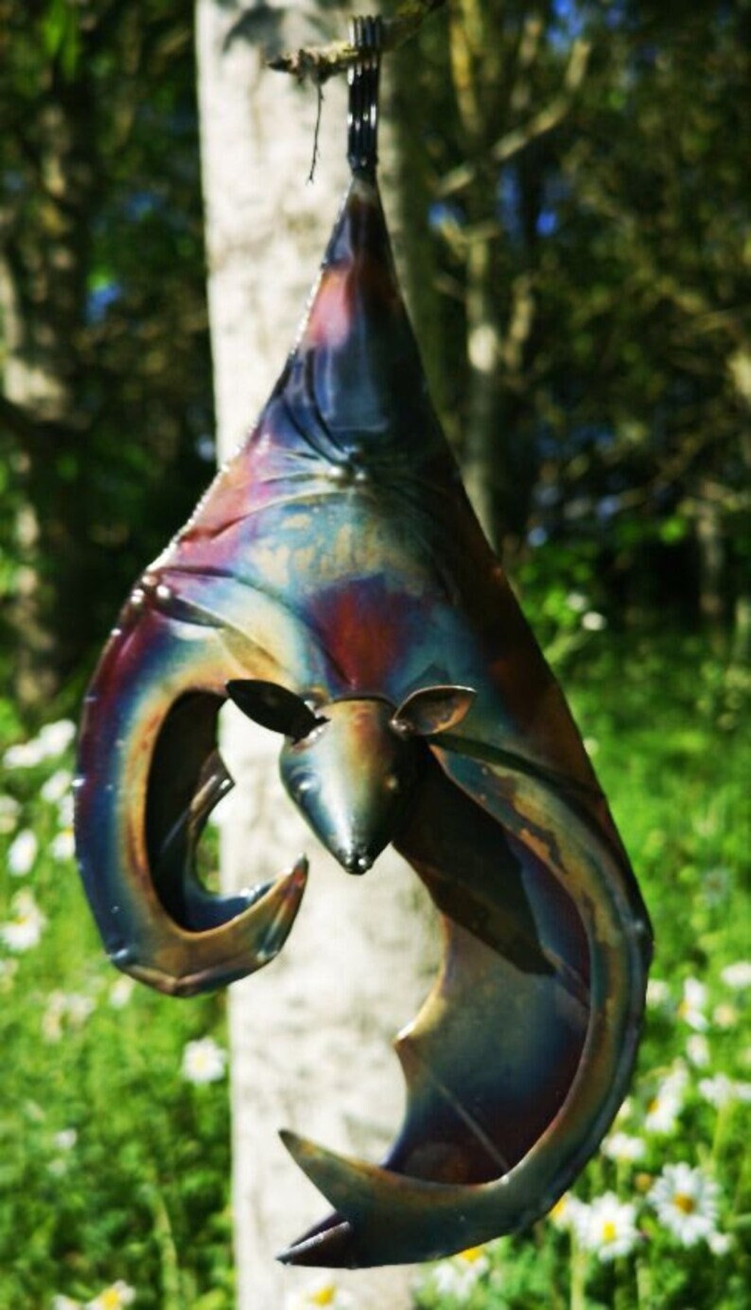 Hanging Metal Curved Wing Bat. Garden Outdoor Indoor Bats Sculptures ...