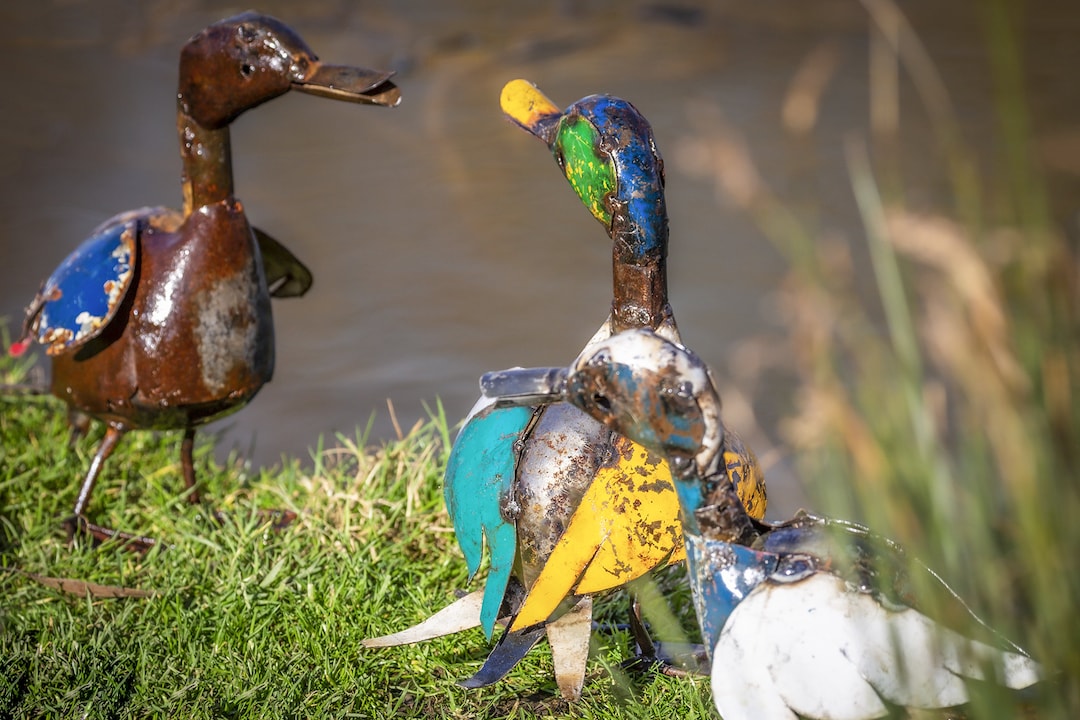 Recycled Metal Coloured Duckling. Outdoor Garden Sculptures, Statue ...