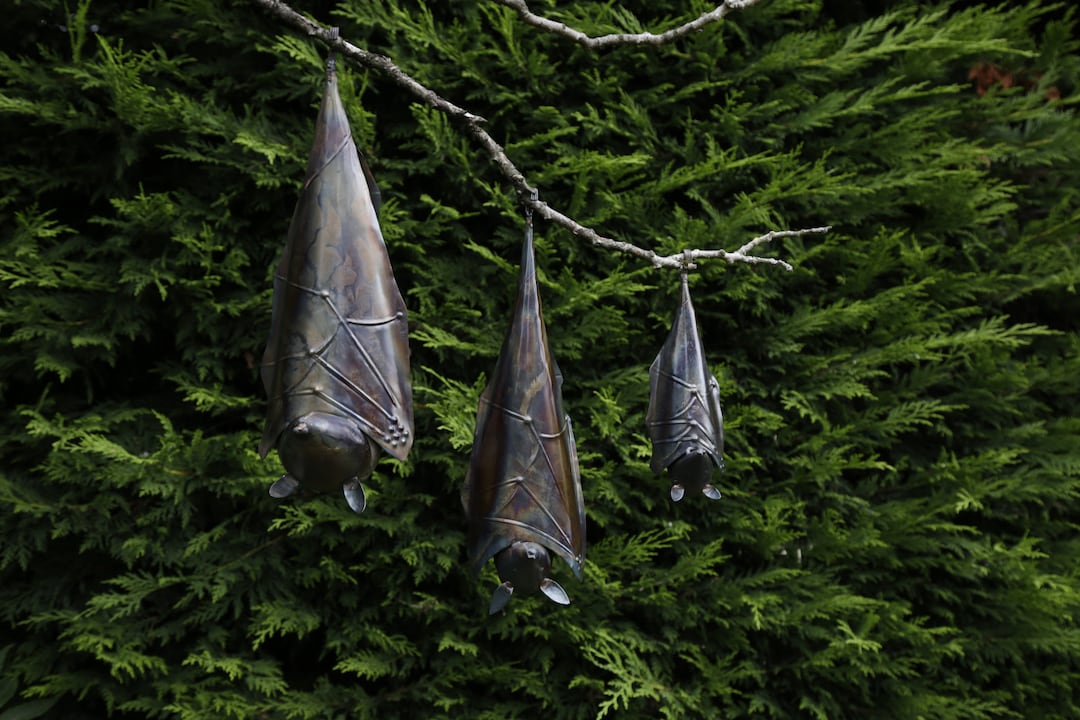 Hanging Metal Closed Wing Bat. Bats. Hanging Garden Outdoor Indoor ...