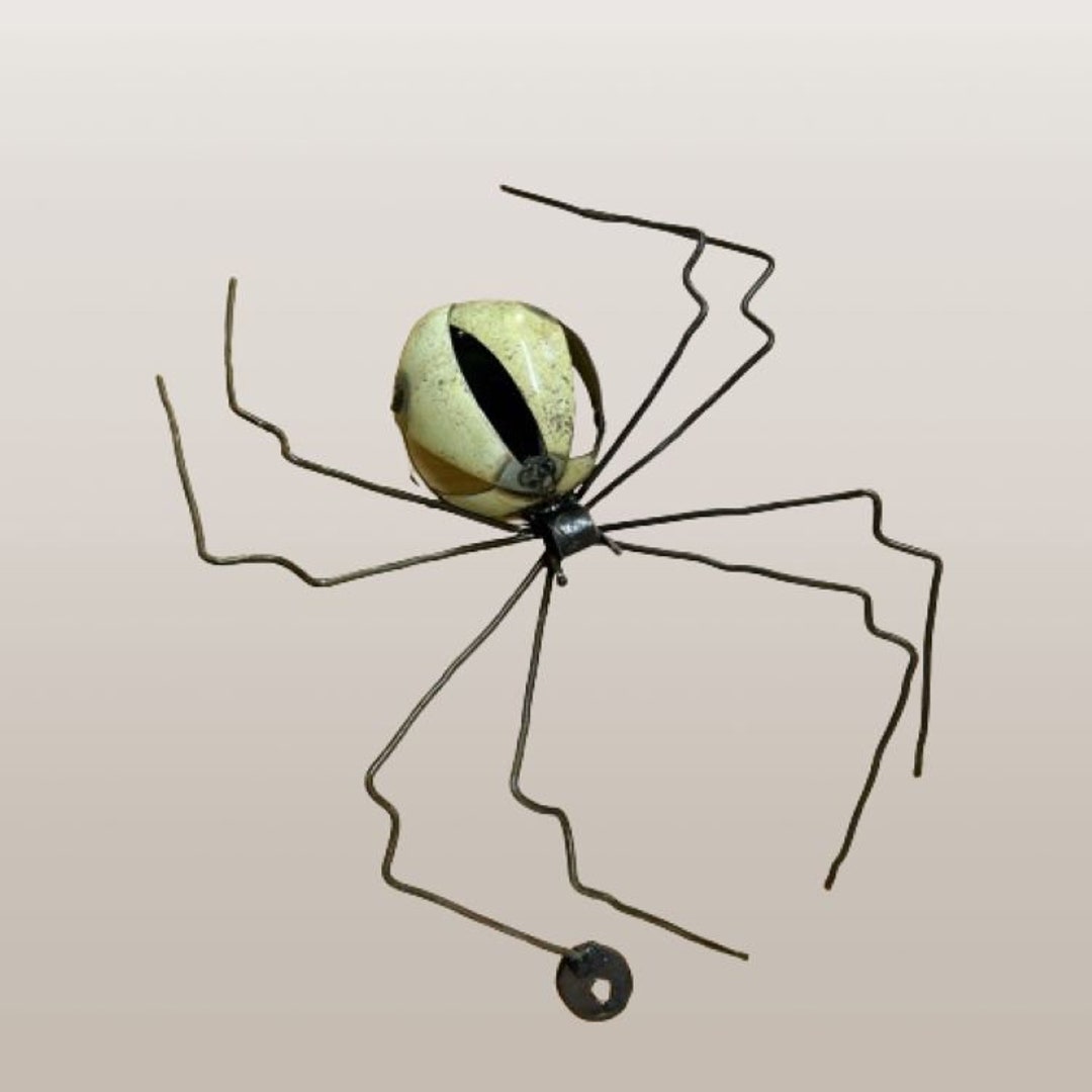 Recycled Metal Wall White Body Spider. Outdoor Garden Sculptures ...