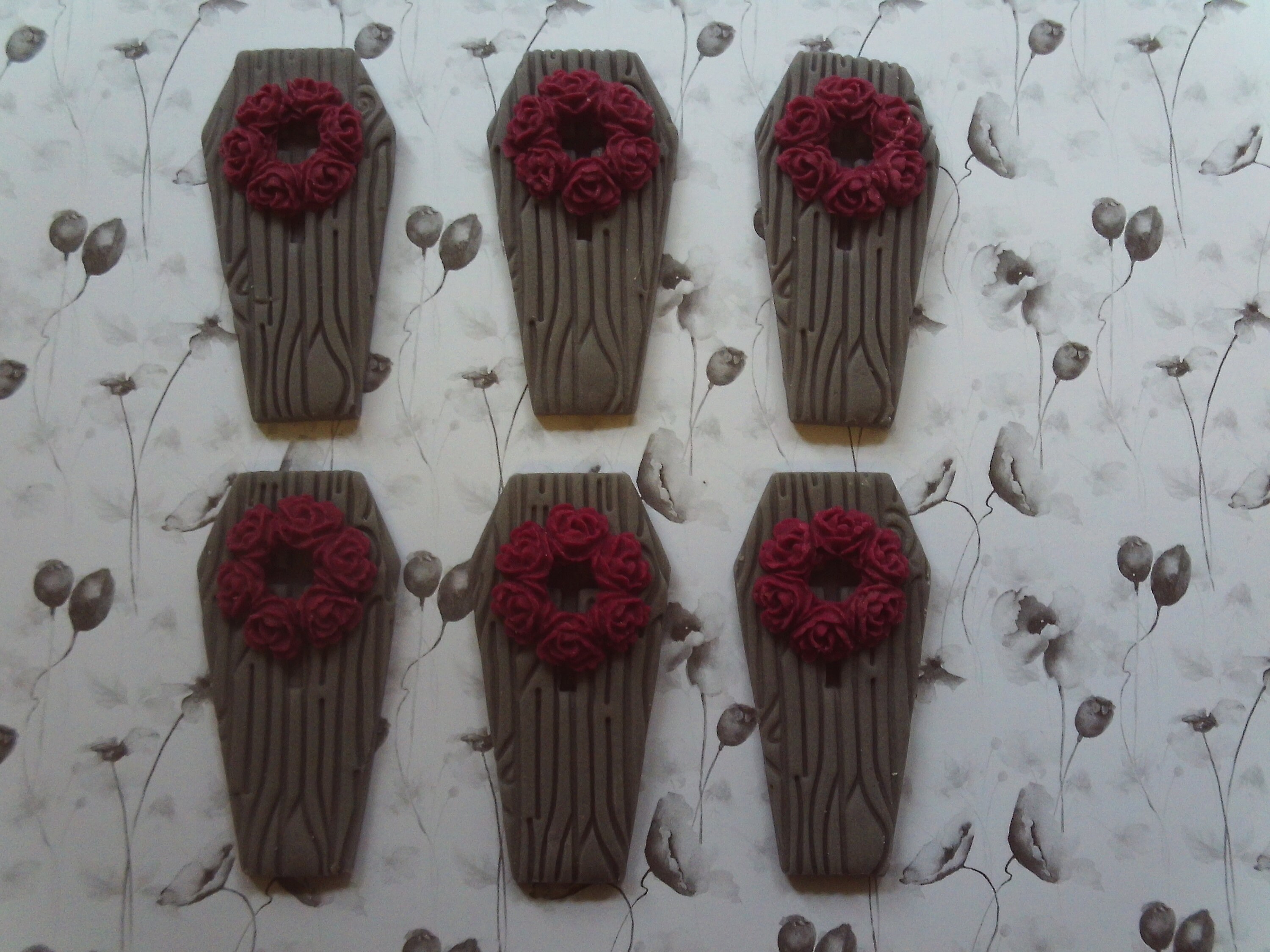 Edible Coffin Lids With Red Rose Garland Cupcake Toppers Set of 6 ...