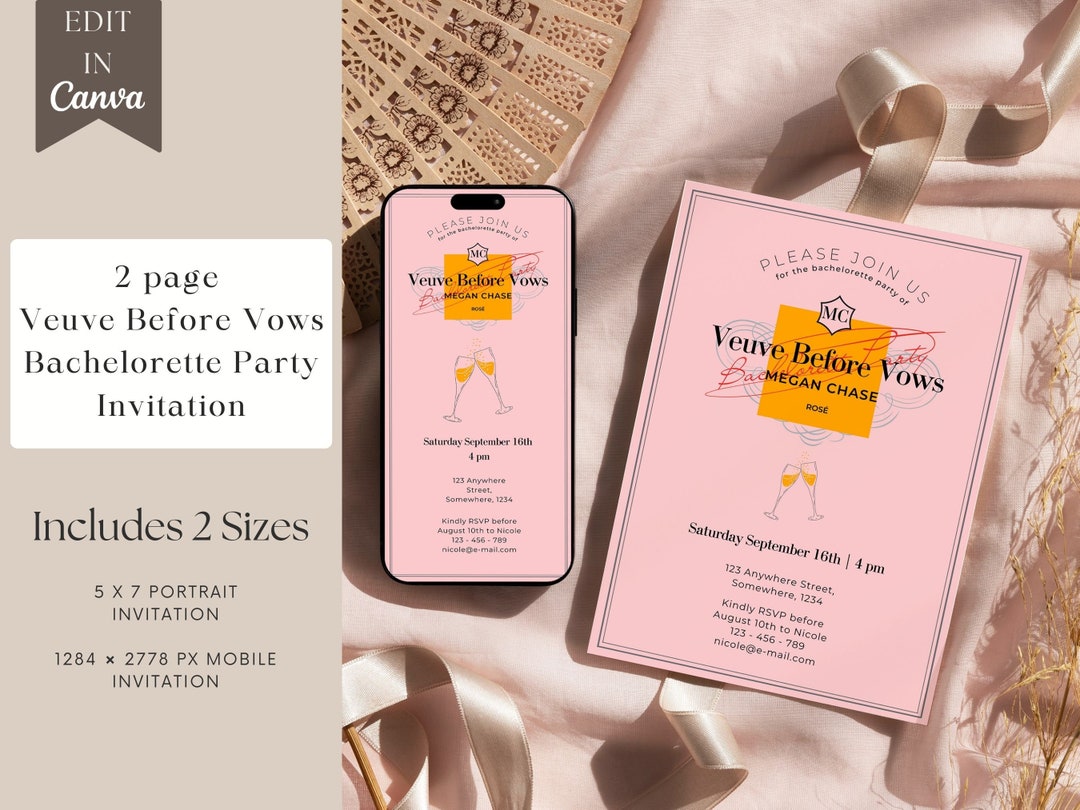 Veuve Before Vows Bachelorette Invitation Template, Last Rendez Veuve ...