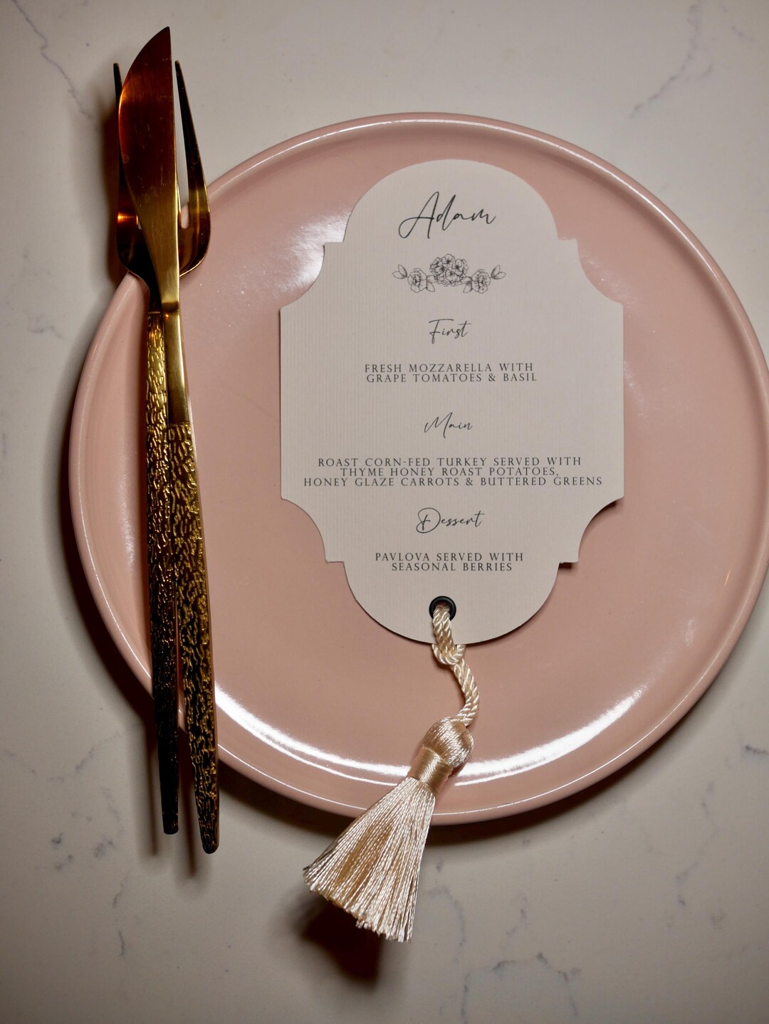 Cut-out Event Menus With Luxe Black Tassel – Elegant Custom Menu Cards ...