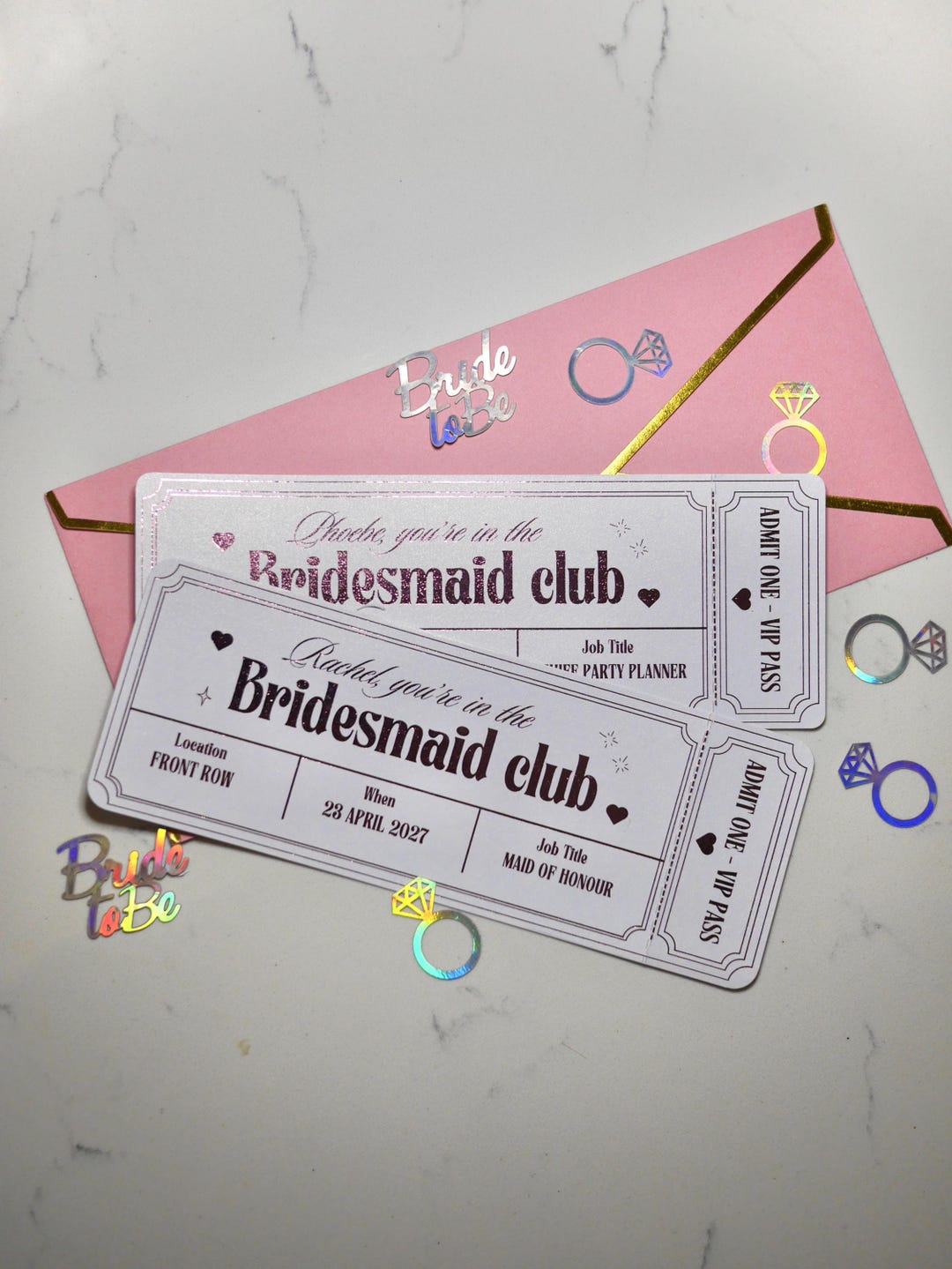 Bridesmaid Proposal Ticket With Pink Foil • Personalised VIP Pass ...