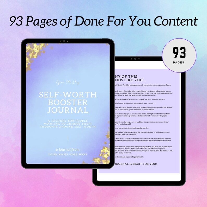 Self-worth Booster Journal | Course Workbook | Therapy Worksheets ...