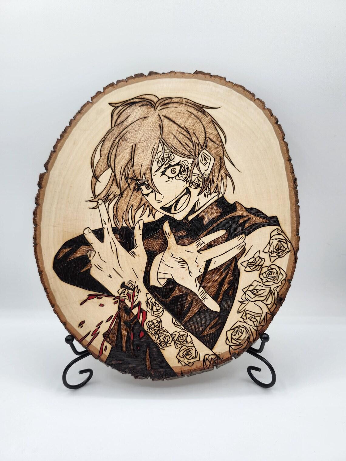 Custom Anime/manga Wood Burning Order W/stand - Etsy