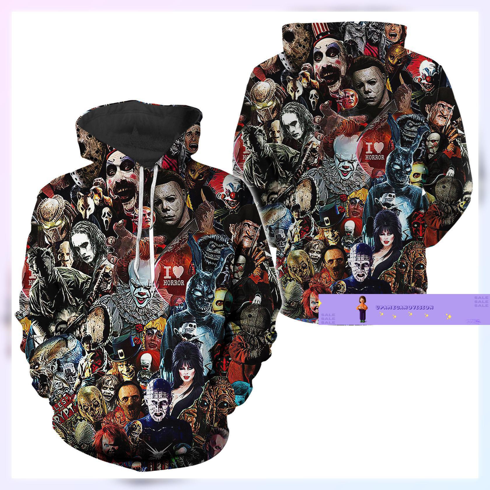 Horror Characters Hoodie, Horror Movie Hoodie, Scary Movie Trendy ...