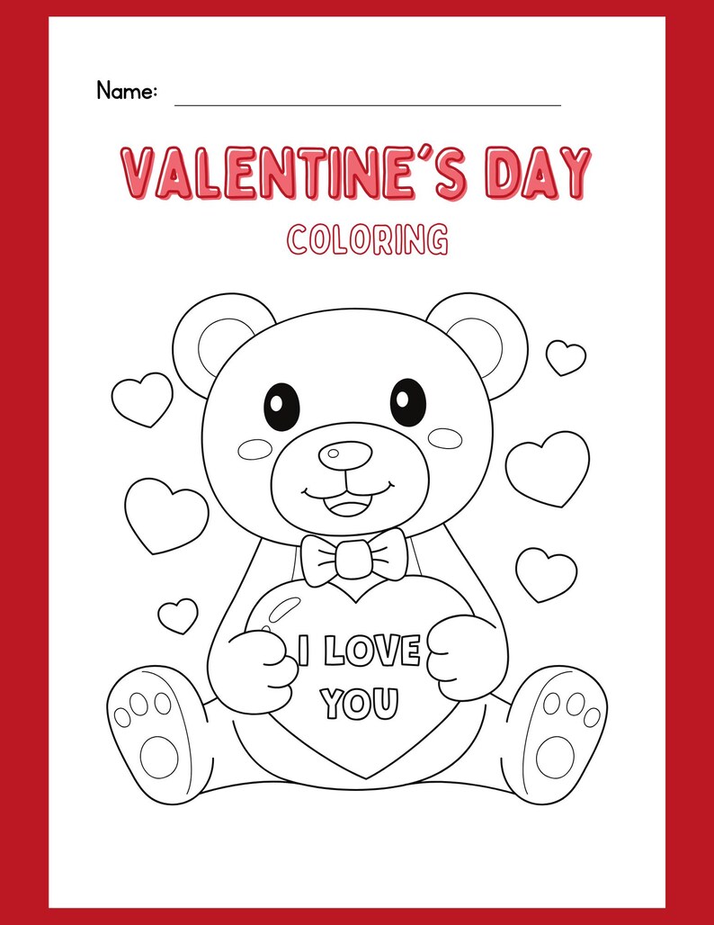 Valentine's Day Coloring Book | Kids Activity (printable PDF - Etsy