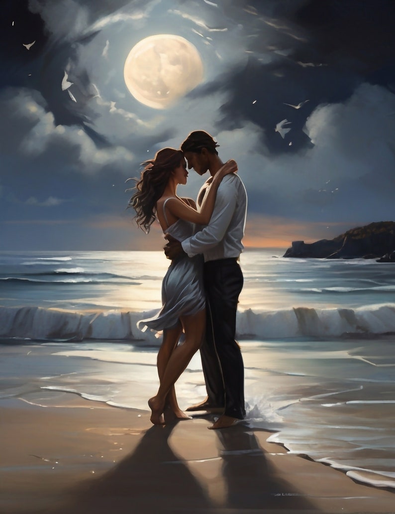 Romantic Couple Canvas Printing, Moonlight Dance, Tango Dancing Wall ...