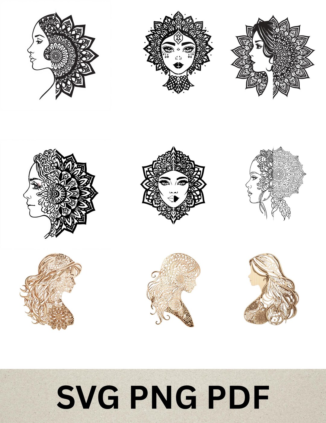 Girl Face Mandala SVG, Laser Cut Files, Multilayer Panel (digital ...