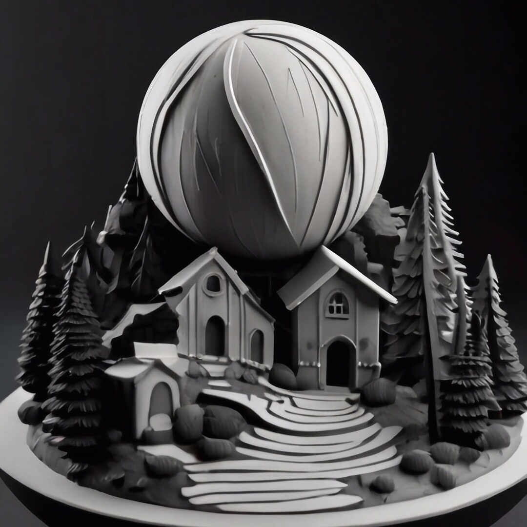Black and White 3d Modeling Clay Landscape, in Sphere, Floral-inspired ...