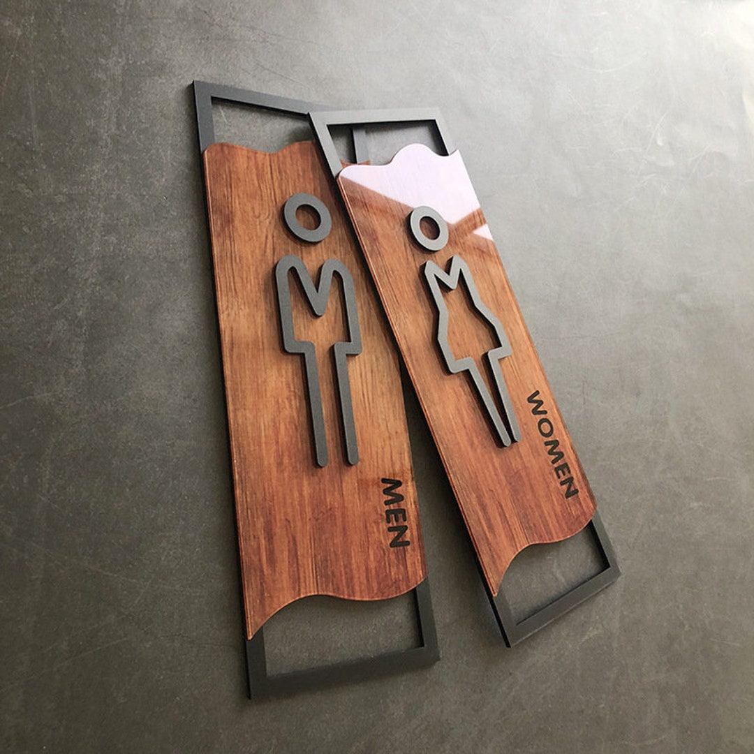 Modern Toilet Sign Wooden Bathroom Door Signs Plate Wc Wall - Etsy