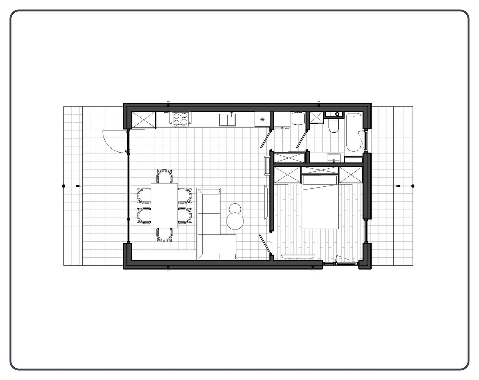 2 Bedroom Barndominium Floor Plan, Tiny House ADU, 45x20 Modern Cabin ...