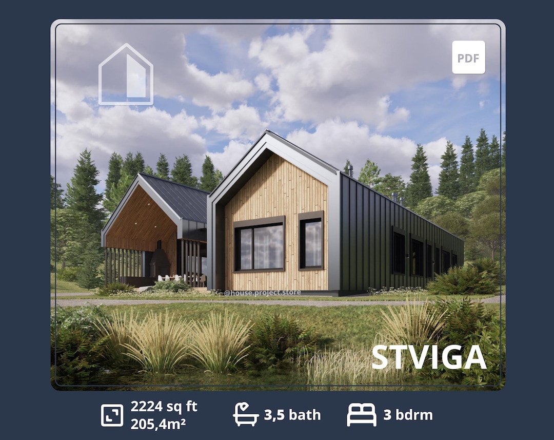 Scandinavian Farmhouse Plan: 3-4 Bedroom House Design (PDF) - Etsy Canada