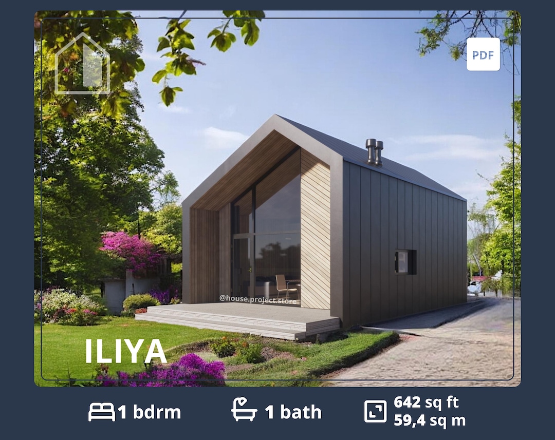 Small Modern House Plan With Loft, 1 Bedroom (PDF) - Etsy