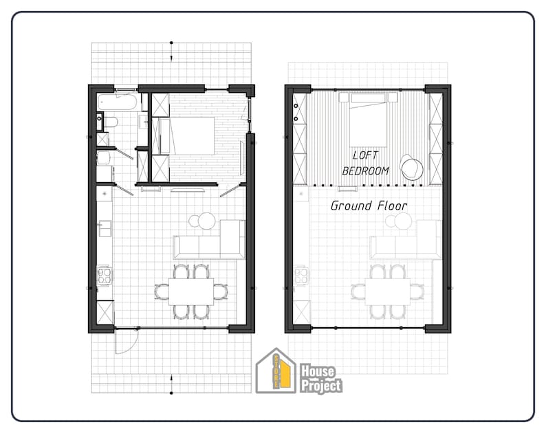 2 Bedroom Barndominium Floor Plans: 45x20 Tiny House, Modern Cabin (PDF ...