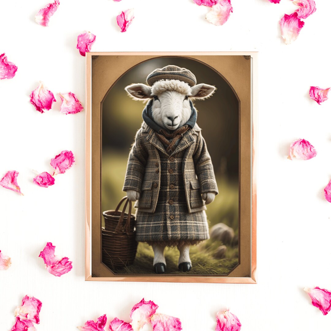 Sheep Wearing Tweed Print Digital Download Old Fashioned Vintage Farm ...