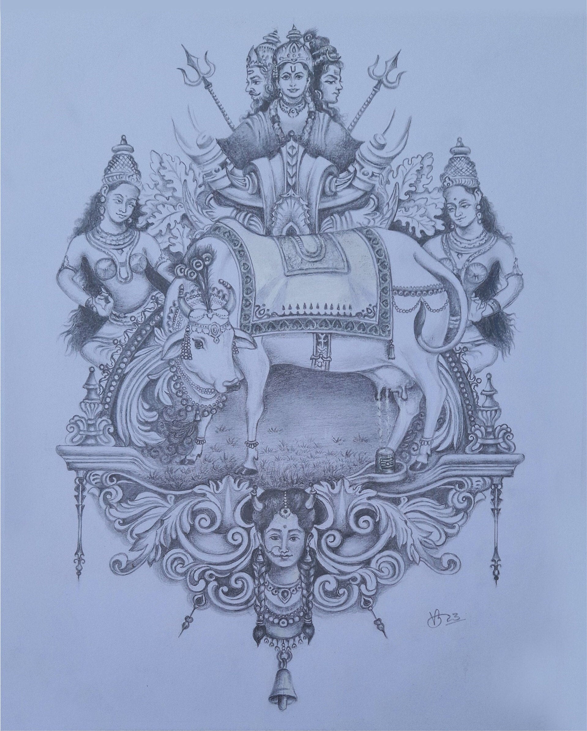 Kamdhenu Pencil on Paper Nandi Art Drawing Pencil Art - Etsy