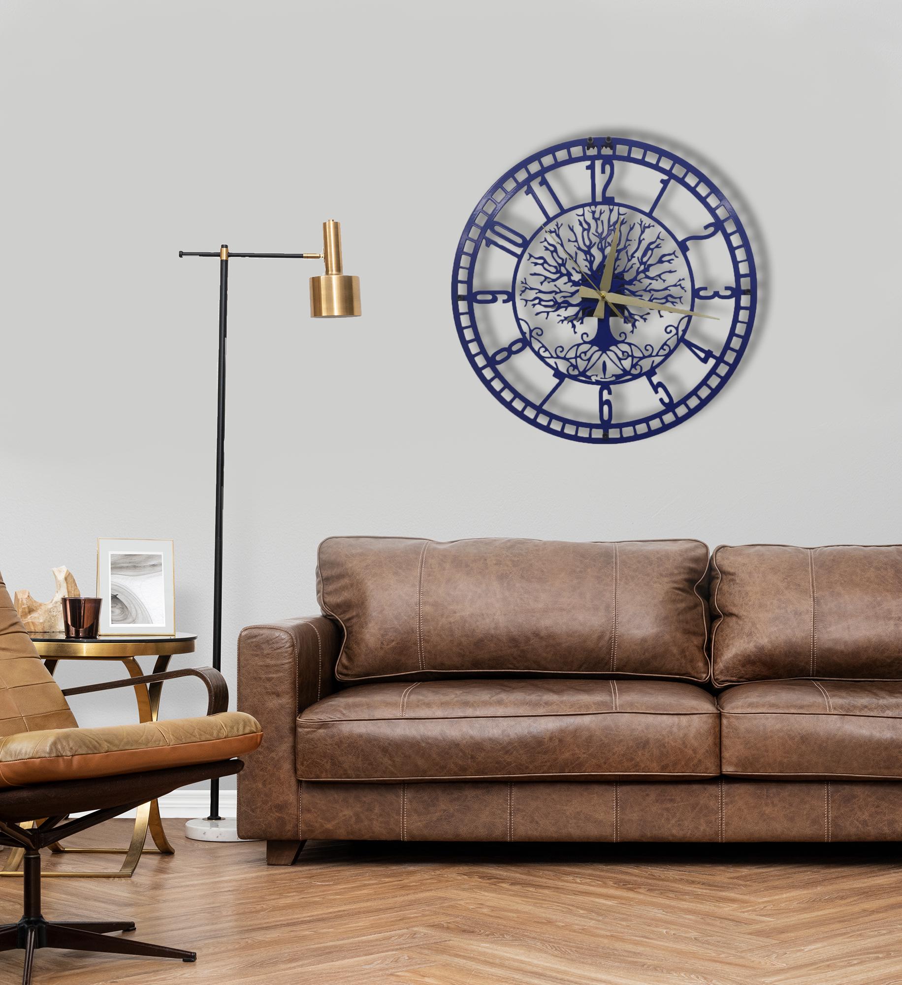 Handmade Navy Blue Metal Tree of Life Wall Clock - Etsy
