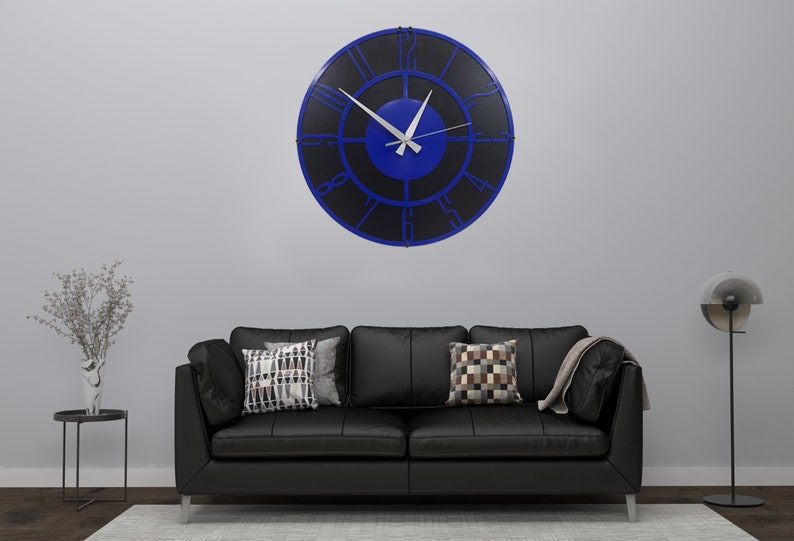 Metal Blue Wall Clock, Wooden Metal Large Navy Blue Wall Clock, Metal ...