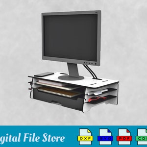 Laser Cut Monitor Stand File: Wooden Desktop Organizer (SVG, DXF, PDF ...